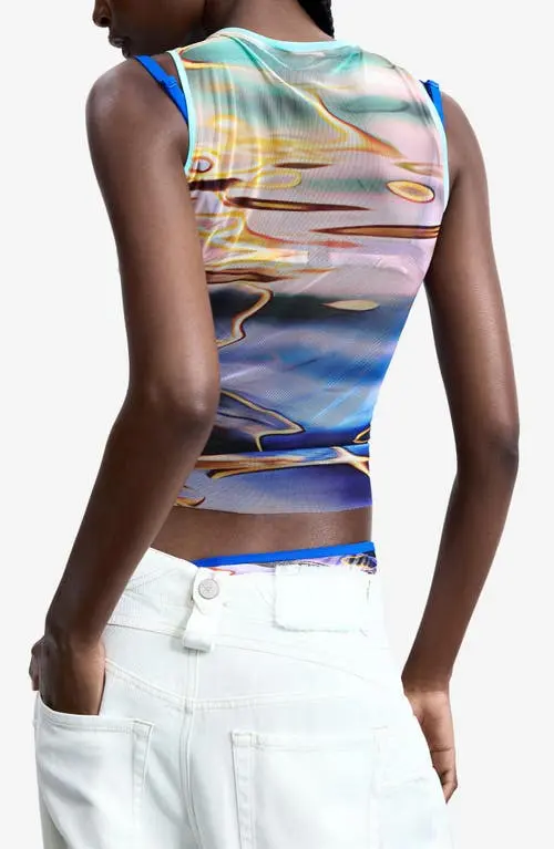 Desigual Print Sleeveless Mesh T-shirt