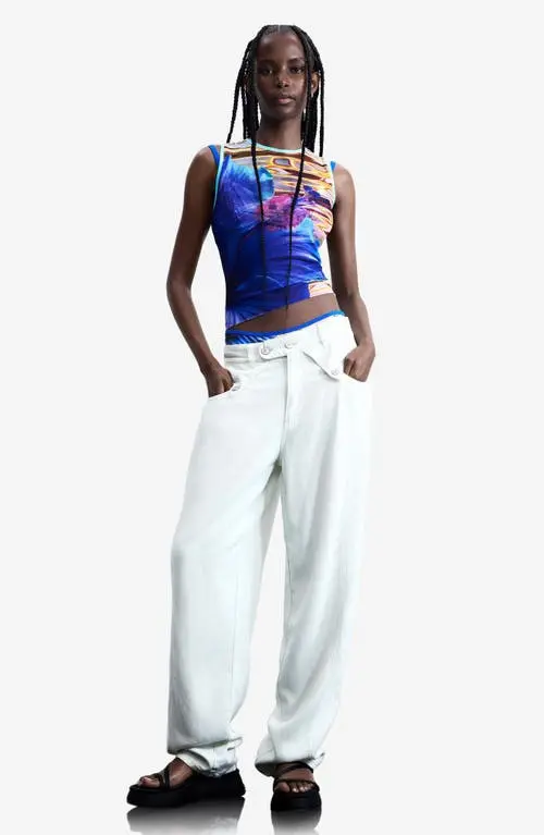 Desigual Print Sleeveless Mesh T-shirt