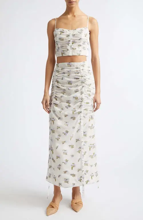 Ulla Johnson Sylvette Floral Ruched Silk Organza Crop Top