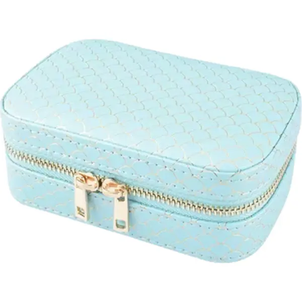 EMMA RAE Faux Leather Mermaid Scale Jewelry Case - Blue