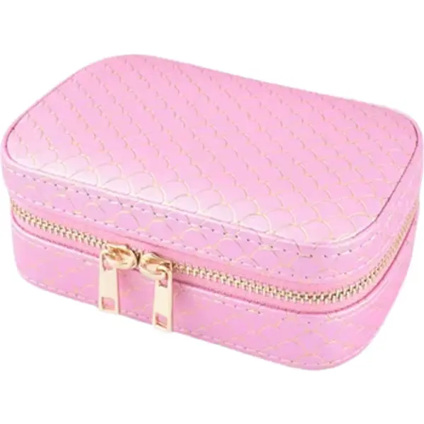 EMMA RAE Faux Leather Mermaid Scale Jewelry Case - Pink