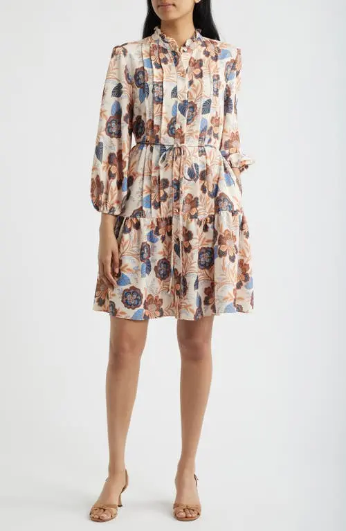 Julia Jordan Floral Ruffle Neck Shirtdress - Sand Multi
