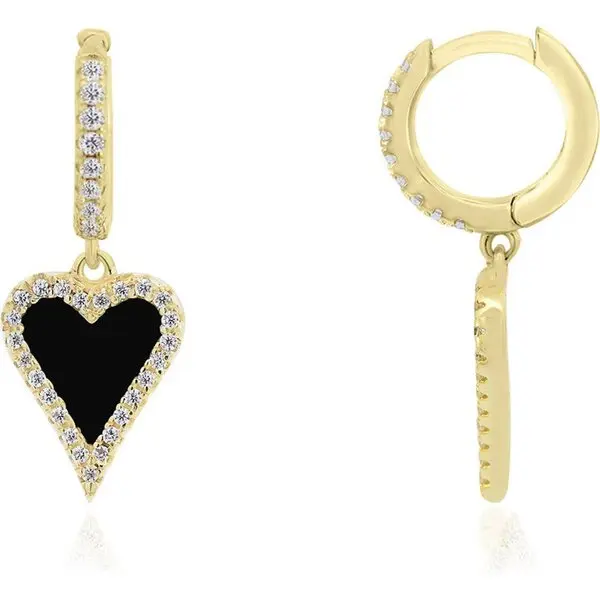 THE LOVERY Mini Cz Halo Heart Dangle Earrings - Onyx