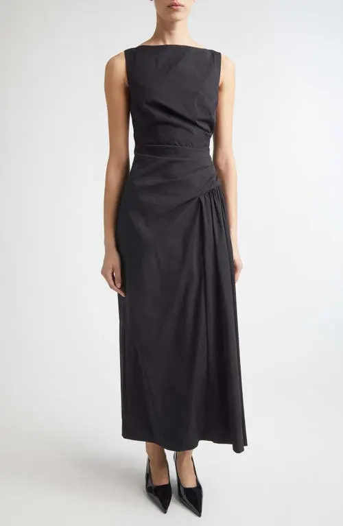 Lela Rose Ruched Cotton Blend Stretch Poplin Dress - Black