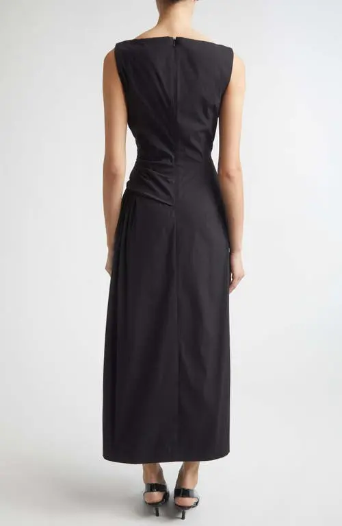 Lela Rose Ruched Cotton Blend Stretch Poplin Dress