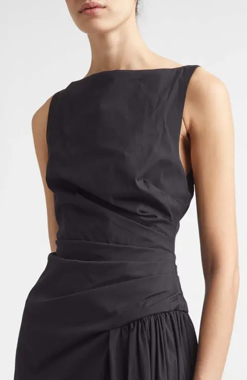 Lela Rose Ruched Cotton Blend Stretch Poplin Dress