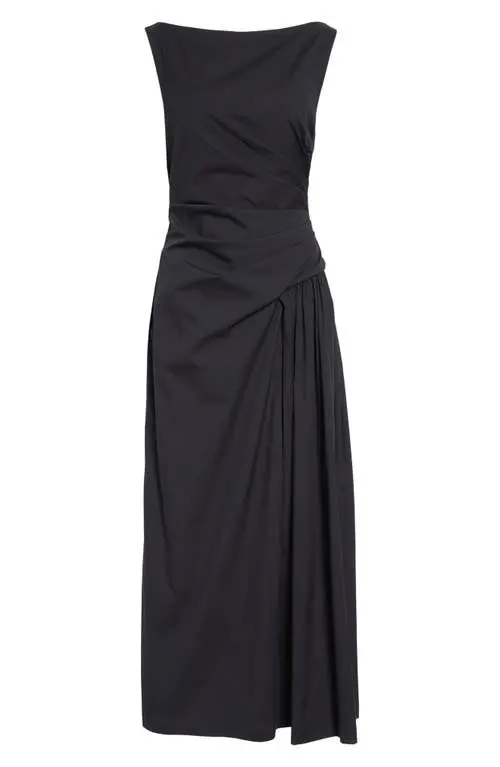 Lela Rose Ruched Cotton Blend Stretch Poplin Dress