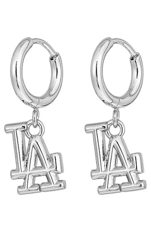 LUV AJ Mlb Los Angeles Dodgers Logo Charm Huggie Hoop Earrings - Silver