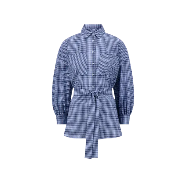 Lela Rose Checked Seersucker Button Down Shirt