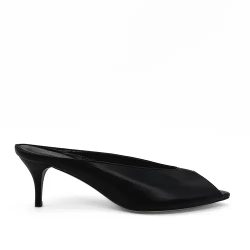 AMIE RAFA Audrey Ii Peeptoe Leather Mule - Black