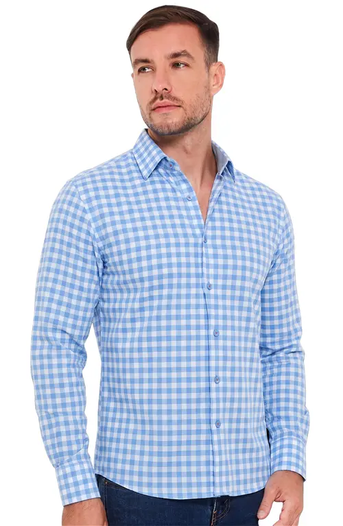 ALL CITIZENS Venture Tech Dress Shirttrim Fit - Gingham Blue