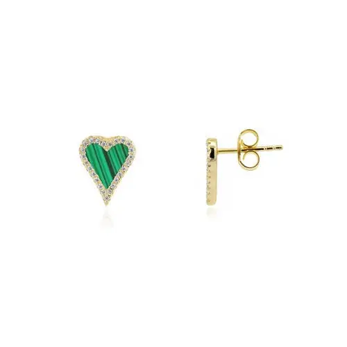 THE LOVERY FINE JEWELRY Mini Cz Halo Heart Stud Earrings - Malachite