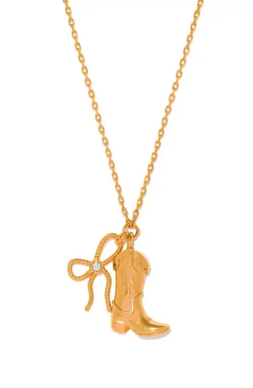 GIRLS CREW Cowboy Boot & Bow Pendant Necklace - Gold