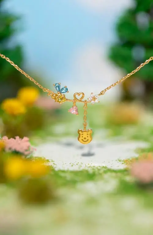 GIRLS CREW 18k Plated Winnie The Pooh Pendant Necklace With Cubic Zirconia