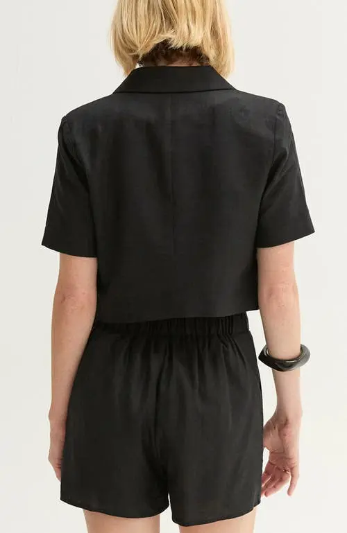CRESCENT Cropped Linen Blend Blazer - Black