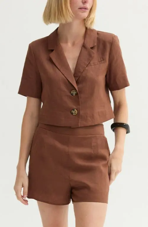 CRESCENT Cropped Linen Blend Blazer - Brown