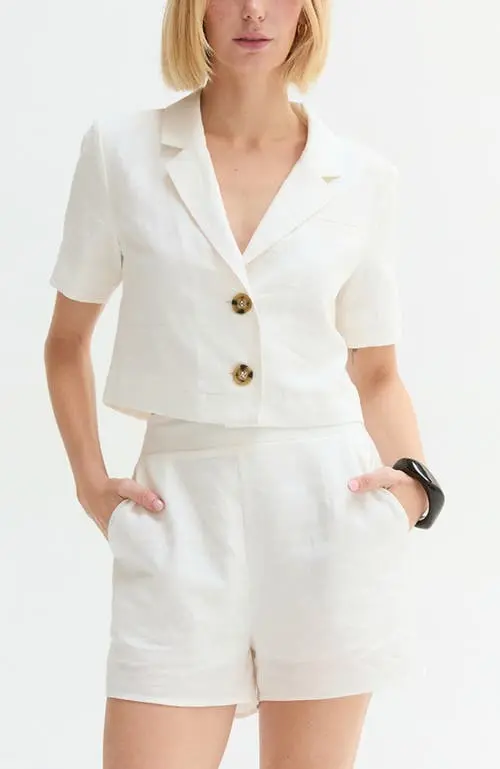 CRESCENT Cropped Linen Blend Blazer - White