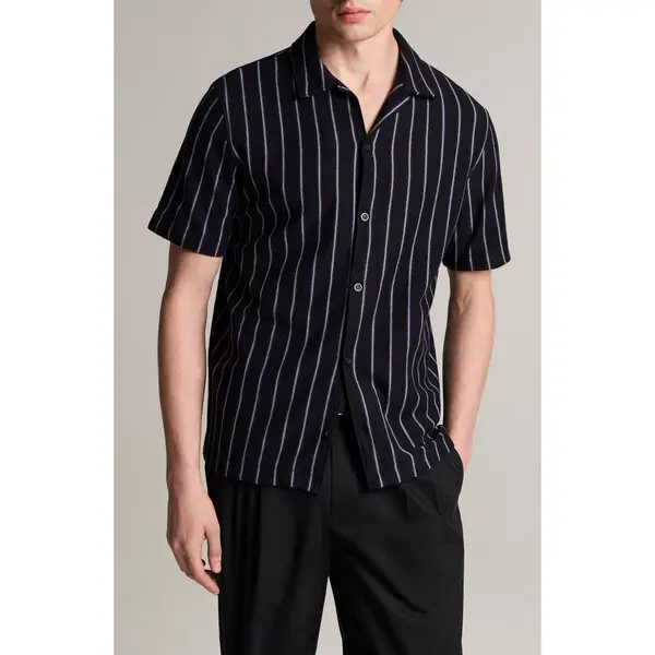 Vince Stripe Terry Cabana Stripe Button-up Shirt - Coastal Combo