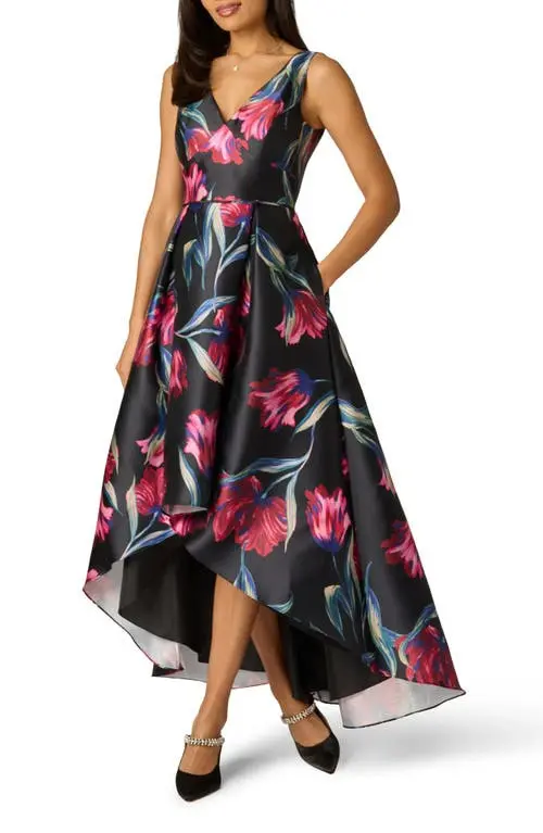 Adrianna Papell Floral Print Mikado High/low Gown