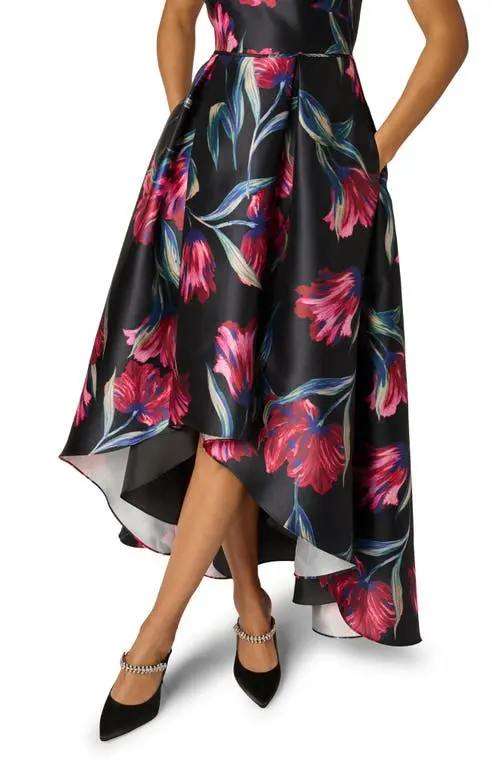 Adrianna Papell Floral Print Mikado High/low Gown
