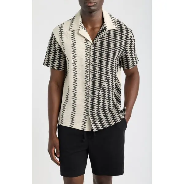 REISS Dain Chevron Stripe Knit Camp Shirt
