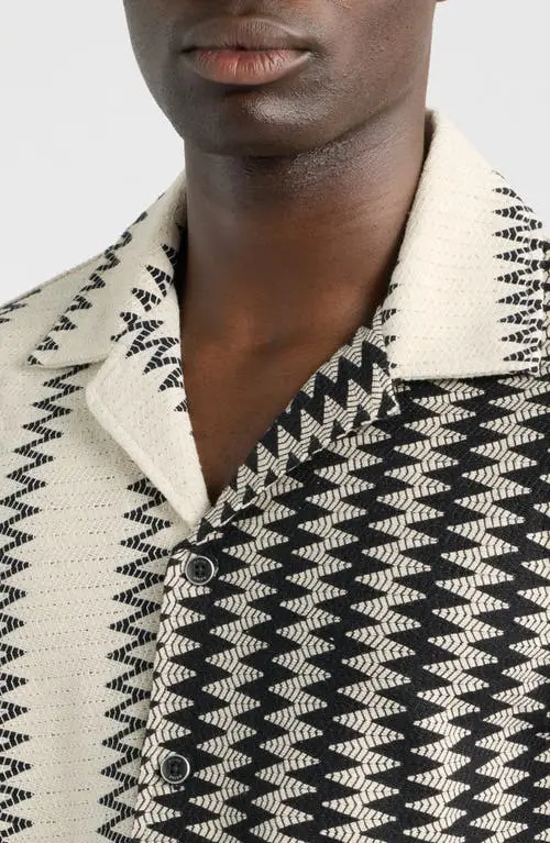 REISS Dain Chevron Stripe Knit Camp Shirt