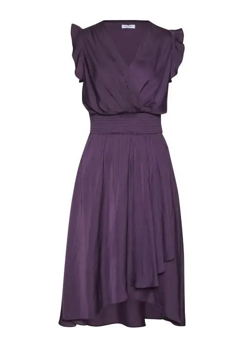 LASCANA Ruffled Cap Sleeve Satin Wrap Dress