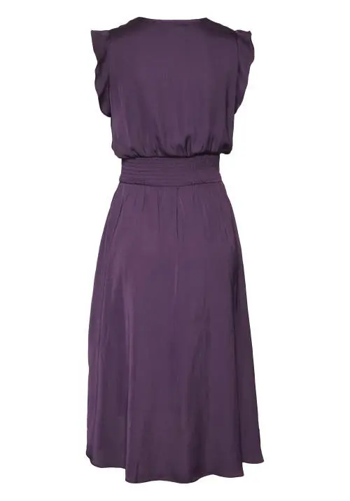 LASCANA Ruffled Cap Sleeve Satin Wrap Dress
