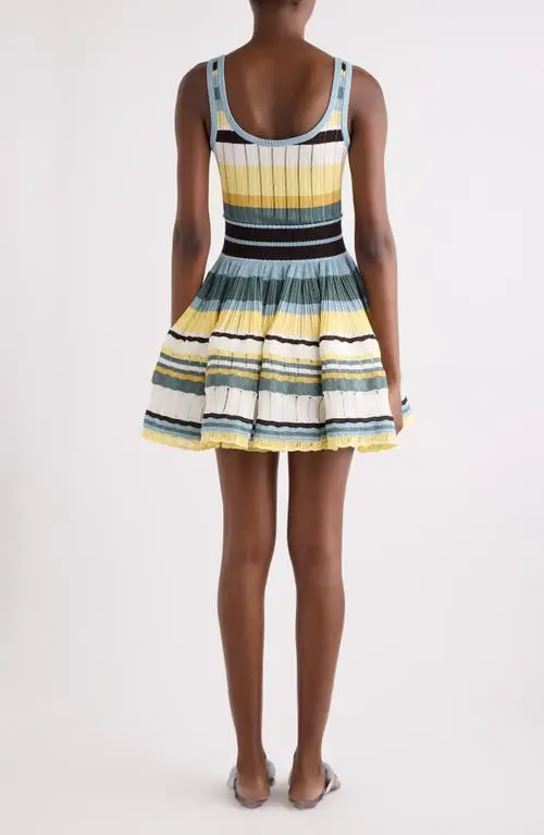 Alaïa Stripe Crinoline Fit & Flare Sweater Dress - Multicolor Jaune