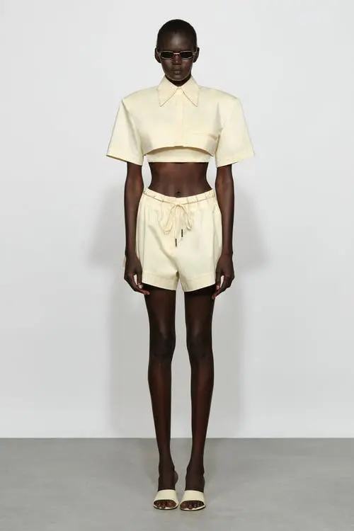 ET OCHS Calvin Cropped Shirt With Built-in Bralette - Wax