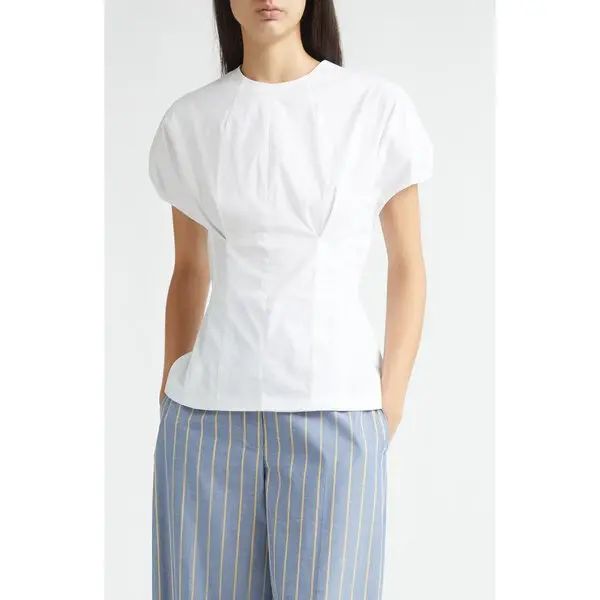 Lela Rose Bubble Sleeve Organic Cotton Poplin Blend Top
