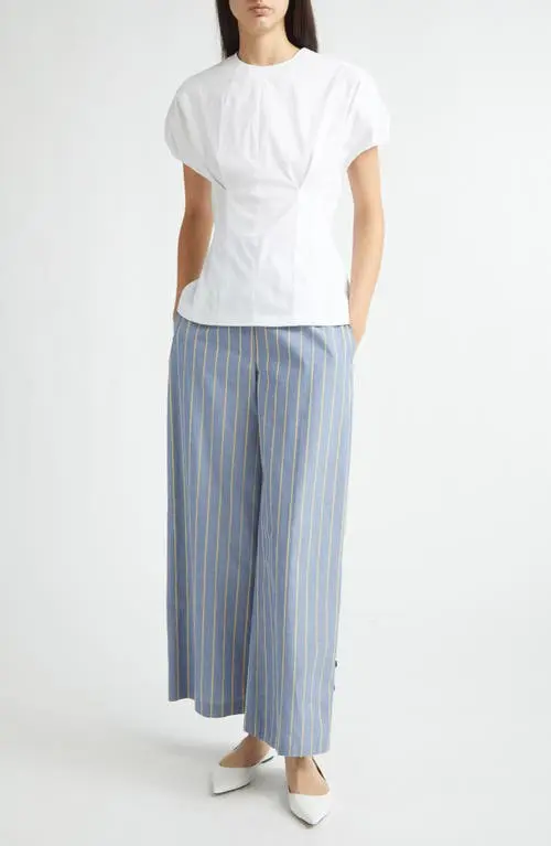 Lela Rose Bubble Sleeve Organic Cotton Poplin Blend Top