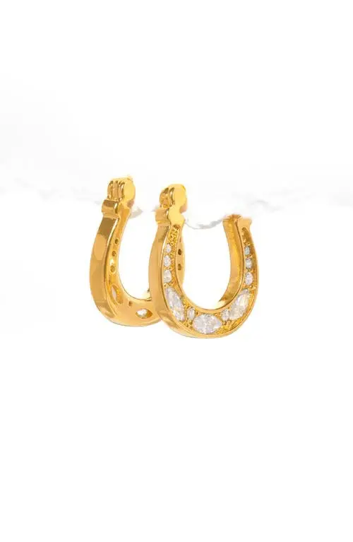 GIRLS CREW Horseshoe Huggie Hoop Earrings With Cubic Zirconia In 18k Plate
