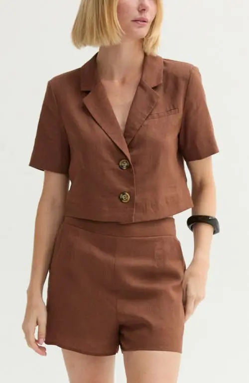 CRESCENT Easy Wear Linen Blend Shorts - Brown