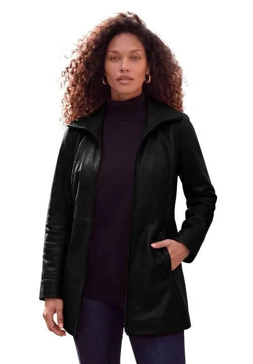 Roaman's A Line Leather Jacket - Black