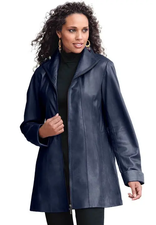 ROAMAN'S A-line Leather Jacket - Navy