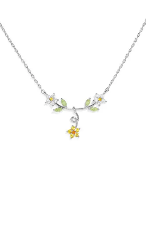 GIRLS CREW Golden Daisy Cubic Zirconia Pendant Necklace - Silver