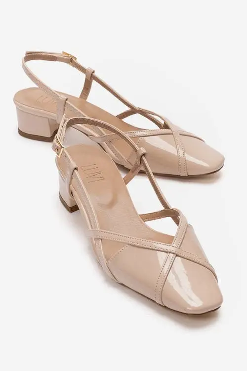 PROLOGUE SHOES Olena Block Heel Slingback Pumps - Beige