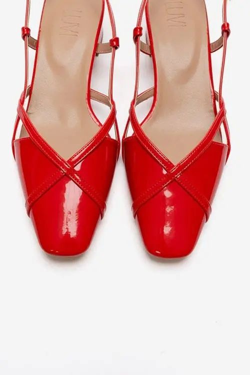 PROLOGUE SHOES Olena Block Heel Slingback Pump - Red
