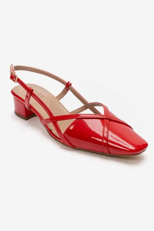 PROLOGUE SHOES Olena Block Heel Slingback Pump - Red