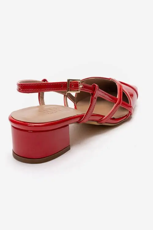 PROLOGUE SHOES Olena Block Heel Slingback Pump - Red