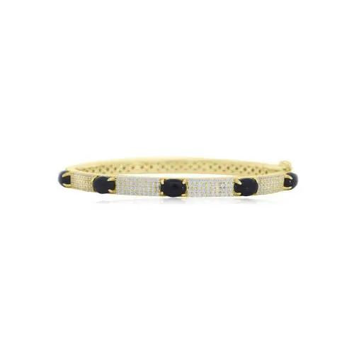 THE LOVERY FINE JEWELRY Gold-plated Sterling Silver Cz Pave Station Bangle With - Onyx