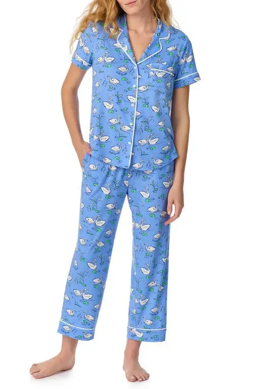 Kate Spade New York Piped Jersey Pajamas - Blue/white