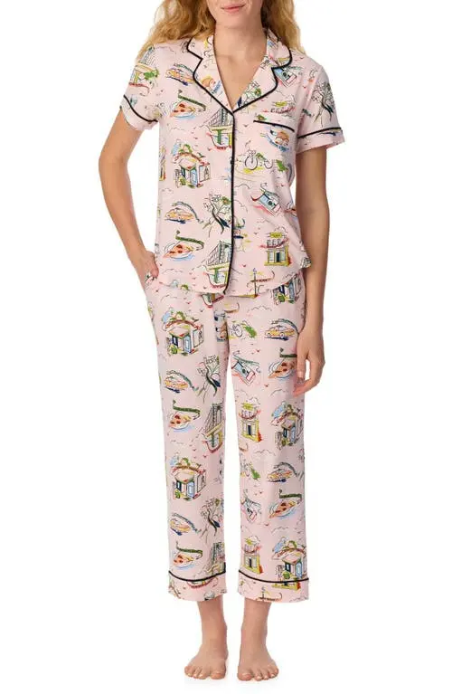 Kate Spade New York Piped Jersey Pajamas - Pink Grid