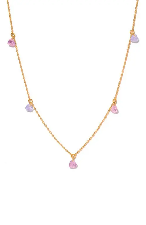 GIRLS CREW Love Notes Cubic Zirconia Heart Station Necklace - Gold