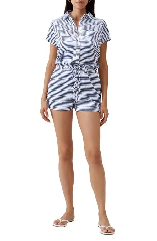 Melissa Odabash Cheryl Striped Lounge Romper - Navy Stripe