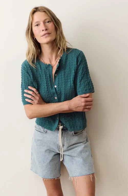 Marine Layer Lucia Pointelle Stitch Short Sleeve Cotton Blend Cardigan