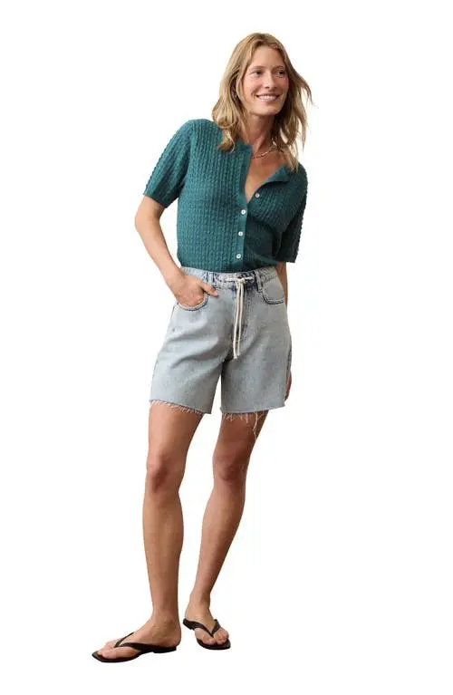 Marine Layer Lucia Pointelle Stitch Short Sleeve Cotton Blend Cardigan