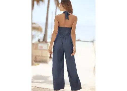 LASCANA Denim Look Halterneck Jumpsuit