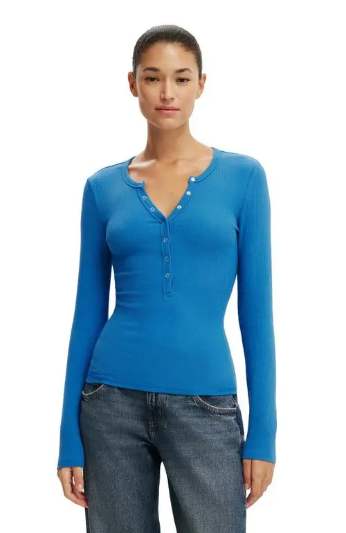 COTTON ON Blake Henley Long Sleeve - Cobalt